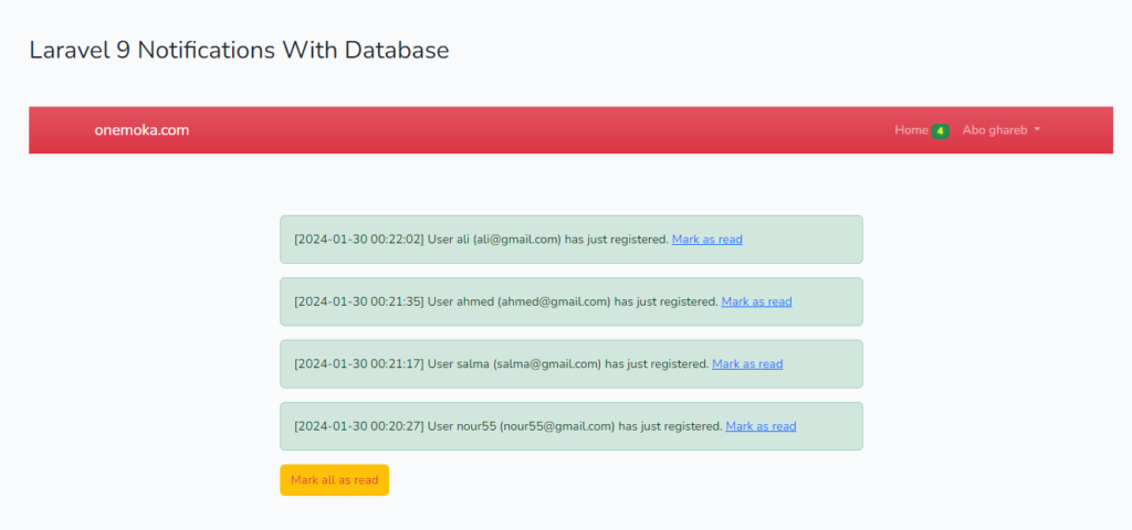 Laravel 9 Notifications With Database | onemoka Laravel 9 Notifications With Database | onemoka